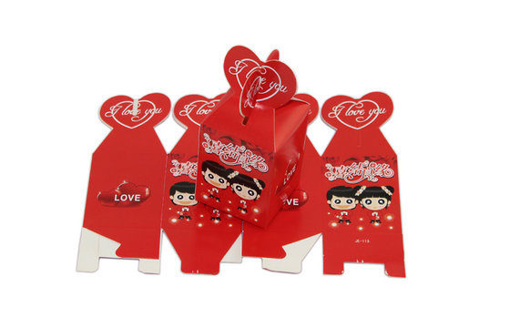 Custom Made Flat Red Paper Packaging Box For Wedding Candies Use
