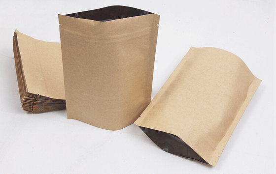 Recycled Foldable Kraft Paper Zipper Stand Up Pouch With Aluminum Foil Inside