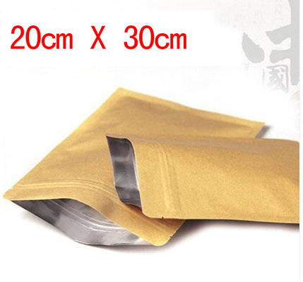Recycled Foldable Kraft Paper Zipper Stand Up Pouch With Aluminum Foil Inside