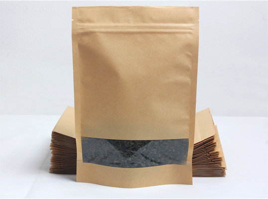 Recycled Foldable Kraft Paper Zipper Stand Up Pouch With Aluminum Foil Inside