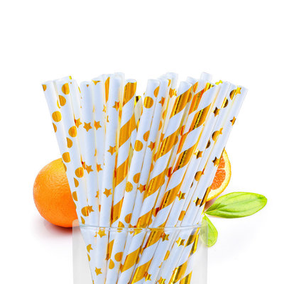 China Degradable pulp paper straws 6mm diameter hot foil straws for bar birthday party DIY home decorate supplier