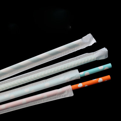 China 100pcs pack 6mm diameter individual packing paper straws food safe ink printing compostable pulp straws supplier