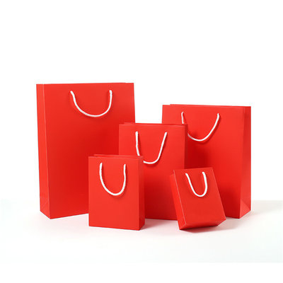 Different sizes pure red your logo printed cotton rope handel clothes paper bag supplier