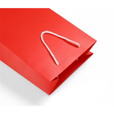 Different sizes pure red your logo printed cotton rope handel clothes paper bag supplier