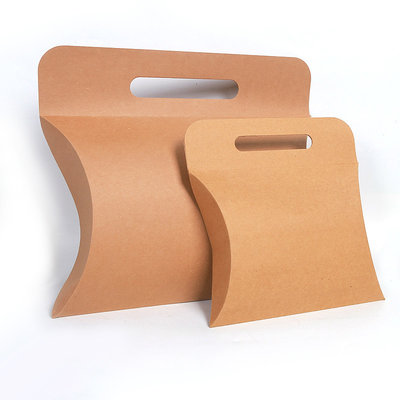 Custom hot rose gold stamping kraft paper gift pillow box with handle supplier