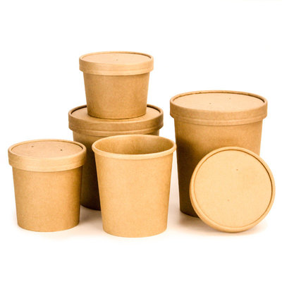 24OZ Brown kraft paper cup leakproof takeaway food soup packaging biodegradable custom printing cups supplier