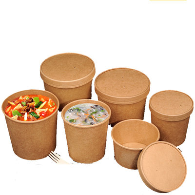 24OZ Brown kraft paper cup leakproof takeaway food soup packaging biodegradable custom printing cups supplier