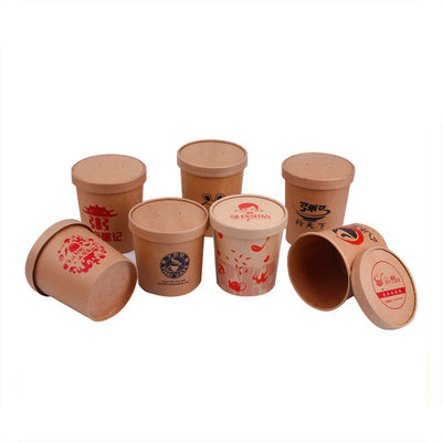 24OZ Brown kraft paper cup leakproof takeaway food soup packaging biodegradable custom printing cups supplier