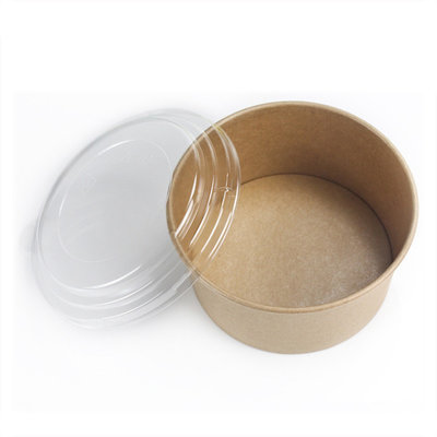 Disposable brown kraft paper bowl oilproof food packaging biodegradable tableware with clear transparent lid supplier