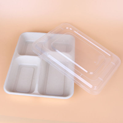 Three compartments to-go box biodegradable eco friendly wheat starw fast food container with lid supplier
