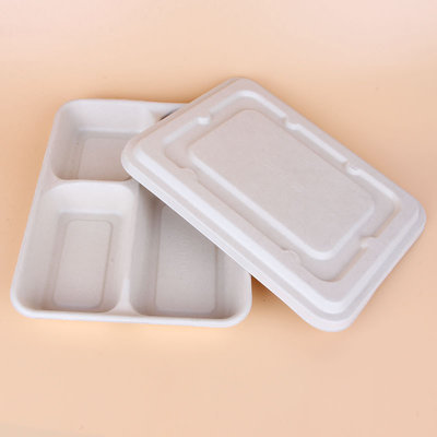Three compartments to-go box biodegradable eco friendly wheat starw fast food container with lid supplier