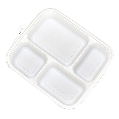 Three compartments starch warp up tray white color eco friendly fast food container with lid supplier