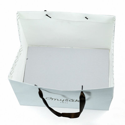 Cheap gold foil makeup paper bag white craft square base paper bag supplier