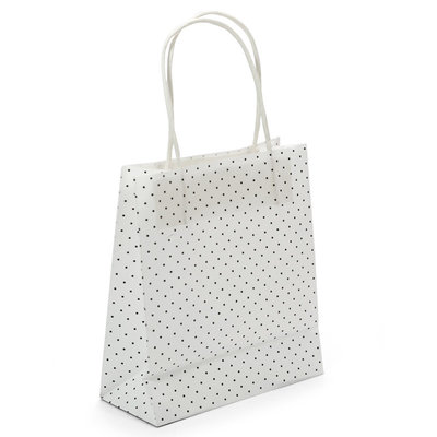 White color printing hot foil white kraft paper bag with handle low cost supplier
