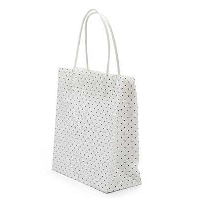 White color printing hot foil white kraft paper bag with handle low cost supplier