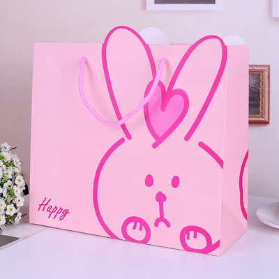 Cute rabbit design pink baby clothing paper bag print custom wholesale supplier