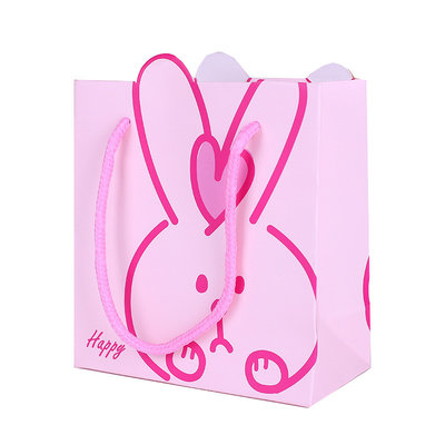 Cute rabbit design pink baby clothing paper bag print custom wholesale supplier