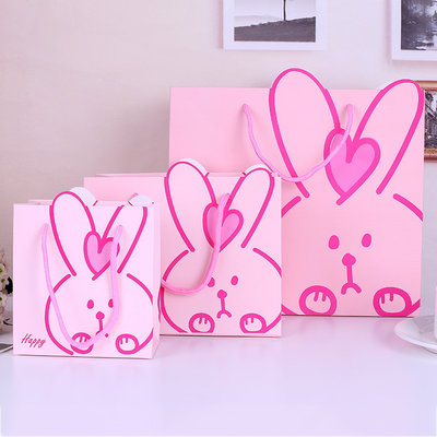 Cute rabbit design pink baby clothing paper bag print custom wholesale supplier
