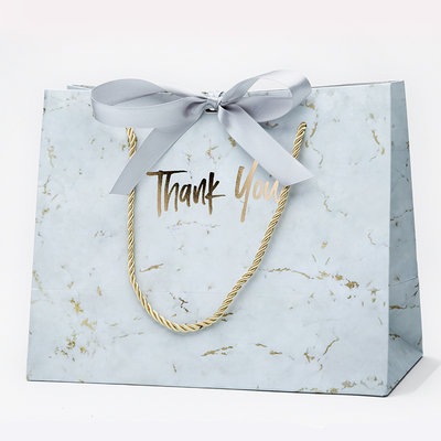 Ivory paper customised marble paper bag stone design candy bags handmade rope handle supplier