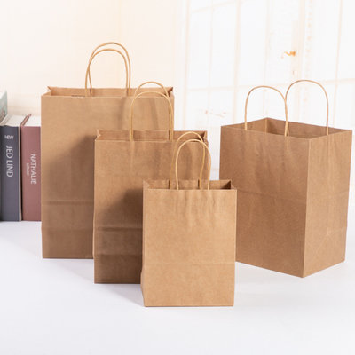 Kraft brown paper bag with handles book packaging bag window supplier