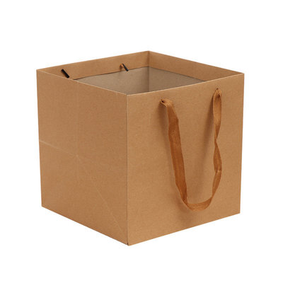 Mini size brown kraft square paper bag with handle custom logo print supplier