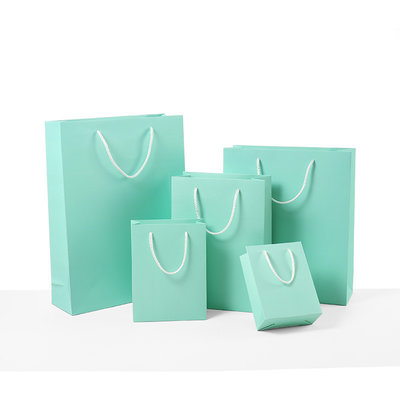 Green color jewelry packaging paper bag own logo printing rope handle supplier