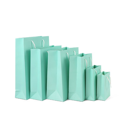 Green color jewelry packaging paper bag own logo printing rope handle supplier