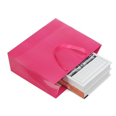 Art paper material glossy laminated striped paper bag mini bags with ribbon rope supplier