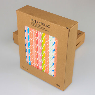 200pcs pack 6mm diameter food safe ink printing spots paper straws compostable waved pulp straws for party DIY supplier