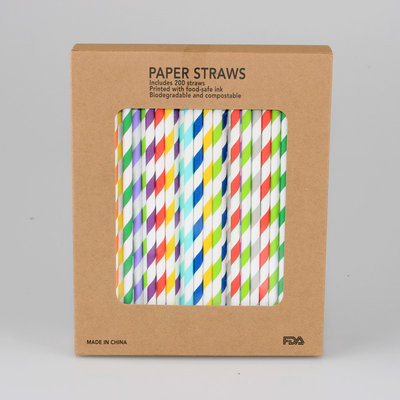 200pcs pack 6mm diameter food safe ink printing spots paper straws compostable waved pulp straws for party DIY supplier