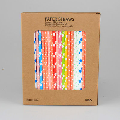 200pcs pack 6mm diameter food safe ink printing spots paper straws compostable waved pulp straws for party DIY supplier