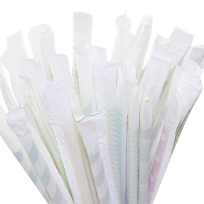 100pcs pack 6mm diameter individual packing paper straws food safe ink printing compostable pulp straws supplier