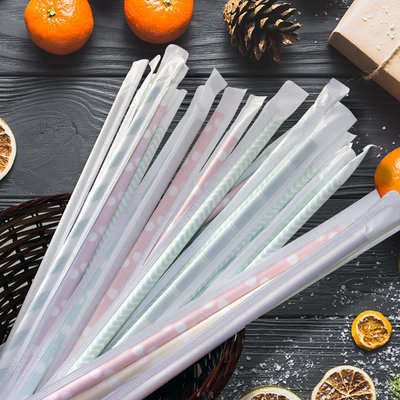 100pcs pack 6mm diameter individual packing paper straws food safe ink printing compostable pulp straws supplier