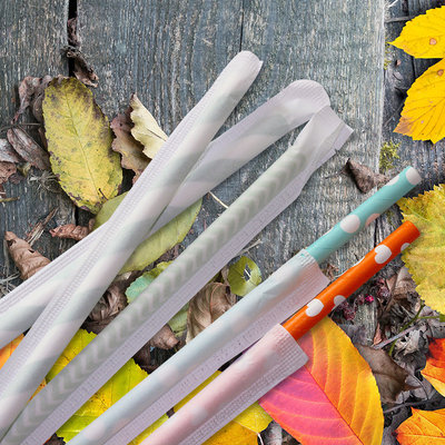 100pcs pack 6mm diameter individual packing paper straws food safe ink printing compostable pulp straws supplier
