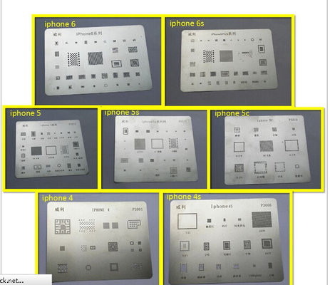 China iPhone4 4s 5 5c 5s 6 6p nand flash reballing stencil plate+baseband+eeprom scraping steel mesh,high quality,lot of 7pcs supplier