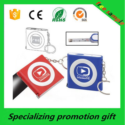 LED Light Gift PVC / Steel Retractable Tape Measure 1m With Keychain