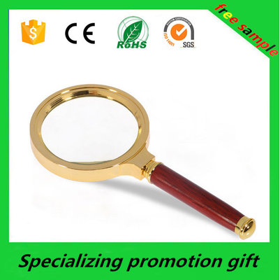 Custom Wooden Handle 2x / 5x Magnifying Glass For Promotional Gift