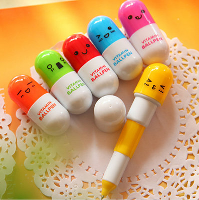 Pill Shaped Vitamin Ballpen Promotional Stationery With Smile Face