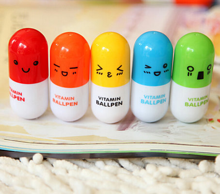 Pill Shaped Vitamin Ballpen Promotional Stationery With Smile Face
