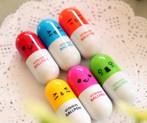 Pill Shaped Vitamin Ballpen Promotional Stationery With Smile Face