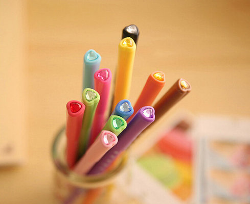 Promotional Orange / Green / Yellow Plastic Advertising Ball Pen Heart Shape
