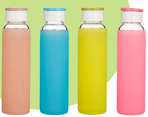 Silicone Sleeve Reusable Glass Water Bottles With Compression Molding