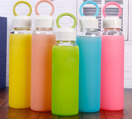 Silicone Sleeve Reusable Glass Water Bottles With Compression Molding