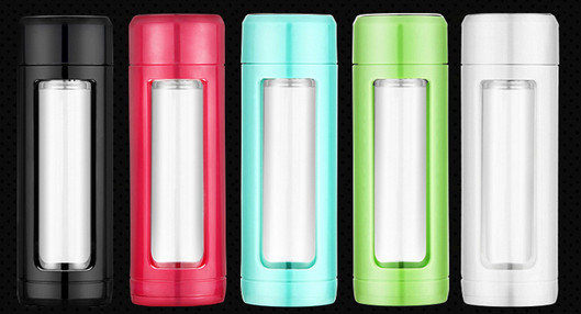 Durable Double Wall Advertising Cups Silicon / Glass Water Bottle