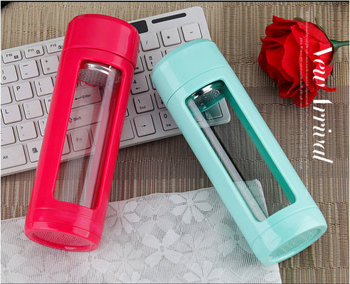 Double Wall Advertising Cups Promotional Water Bottles With Tea Filter