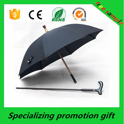 Black Big Pongee / Nylon Custom Printed Umbrellas / Crutch Umbrella
