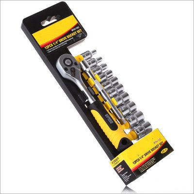 12pcs 1/2&1/4 Ratchet Socket Wrench Tool Kit Automobile Repairing Tool Kit