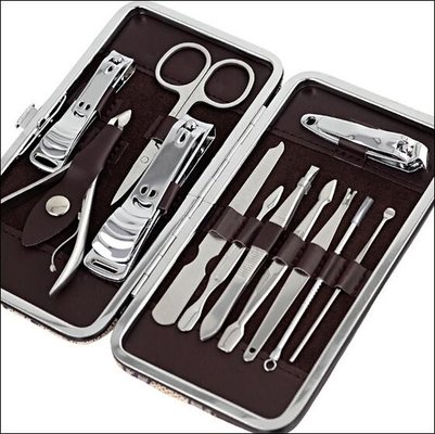 Stainless Steel 12pcs Promotional Tool Kits , Portable Nail Manicure Set