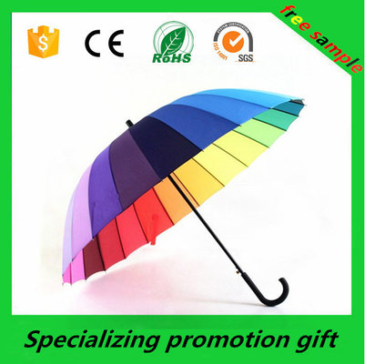 Colorful Straight 24k Rainbow Custom Print Umbrella With Golden Aluminum Shaft