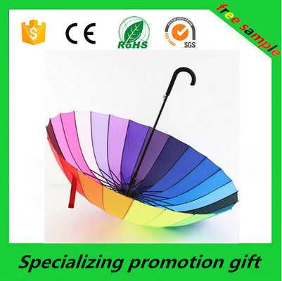 Colorful Straight 24k Rainbow Custom Print Umbrella With Golden Aluminum Shaft